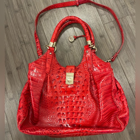 Brahmin | Bags | Brahmin Red Crocodileembossed Shoulder Bag | Poshmark